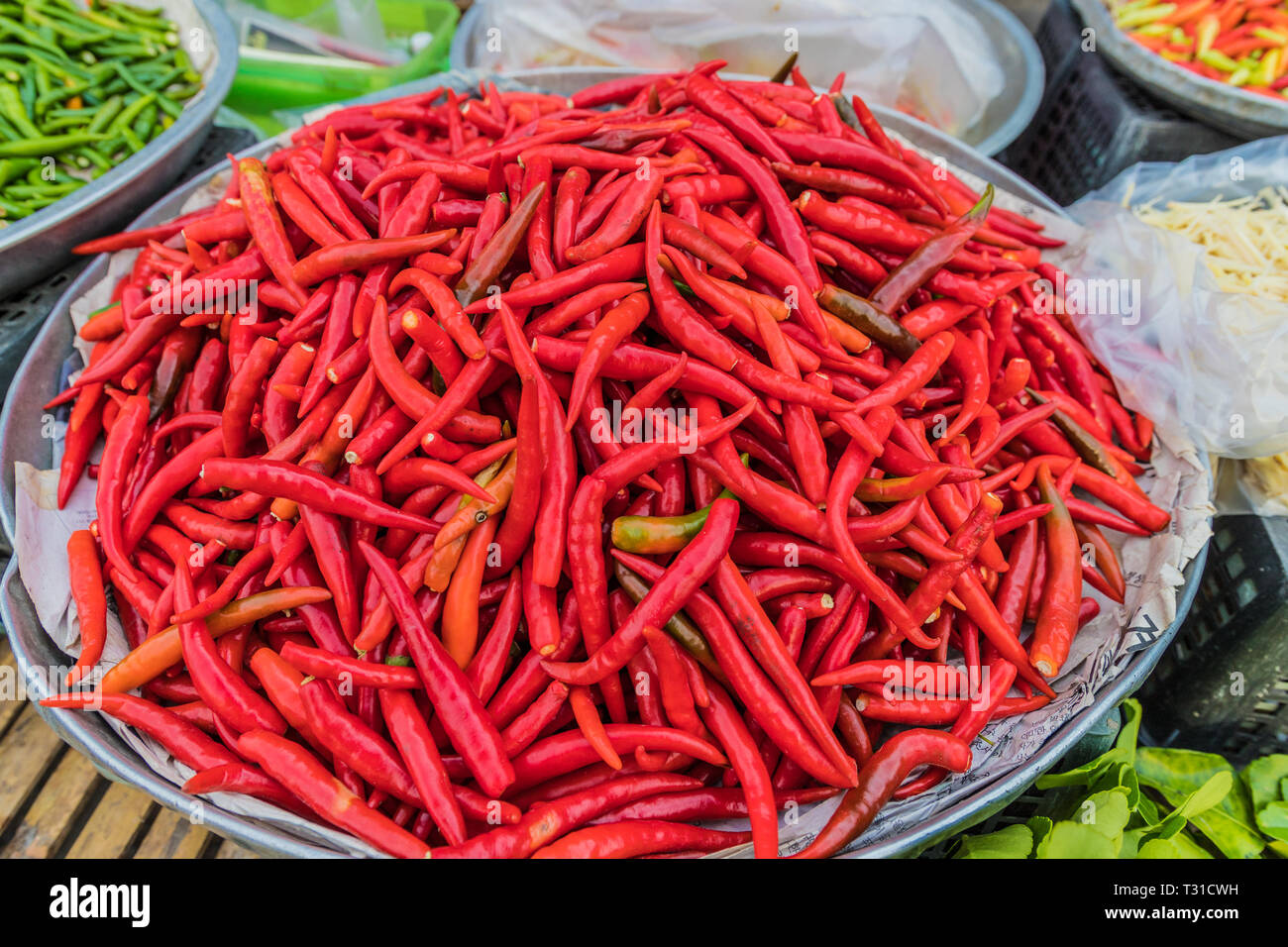 February 2019. Phuket Town Thailand. Chilis for sale at the 24 hour ...