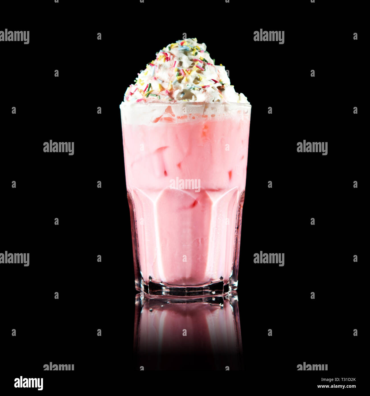 strawberry or raspberry milkshake on a black background Stock Photo - Alamy