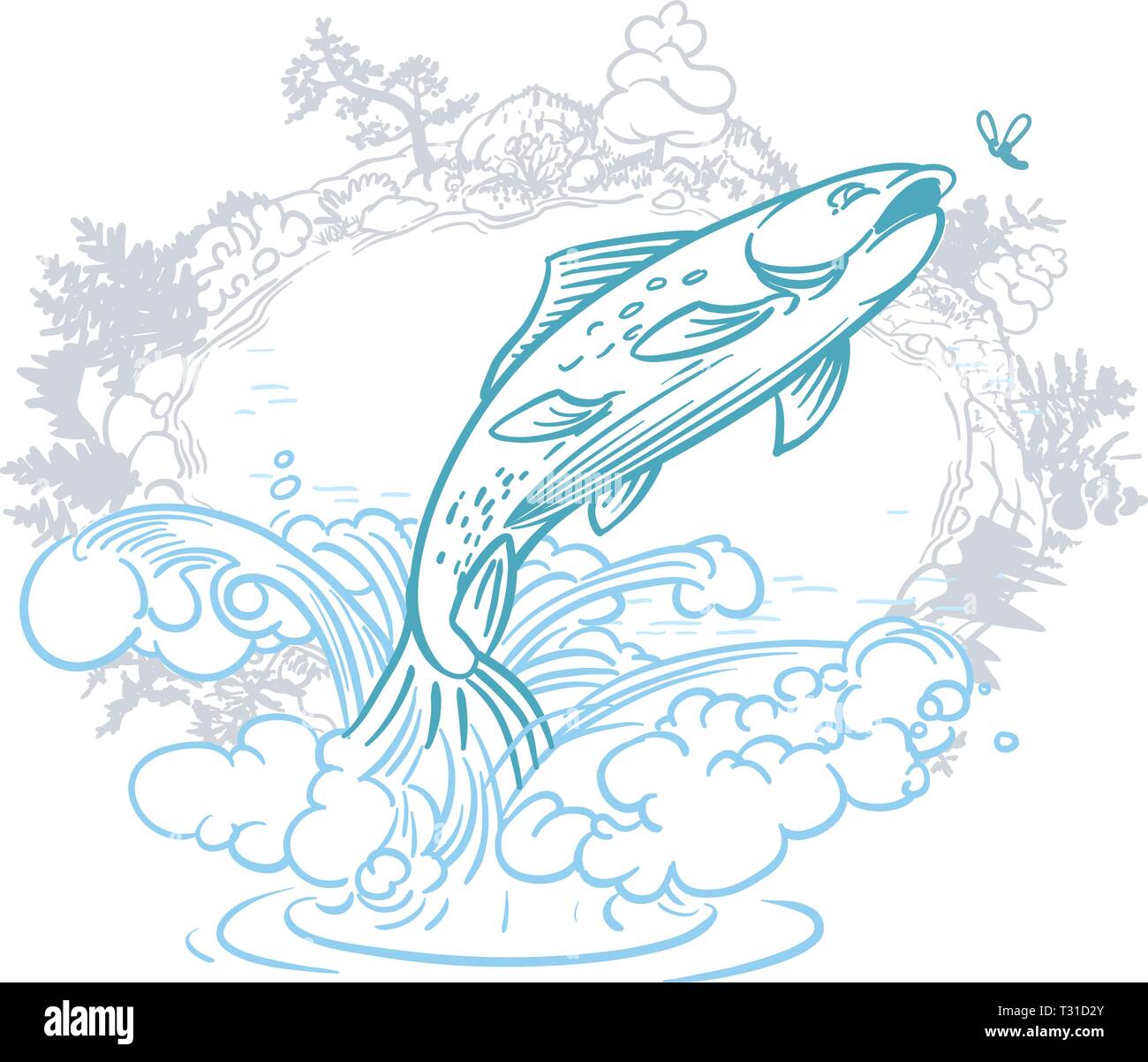 Fish jumping Stock Vector Images - Alamy