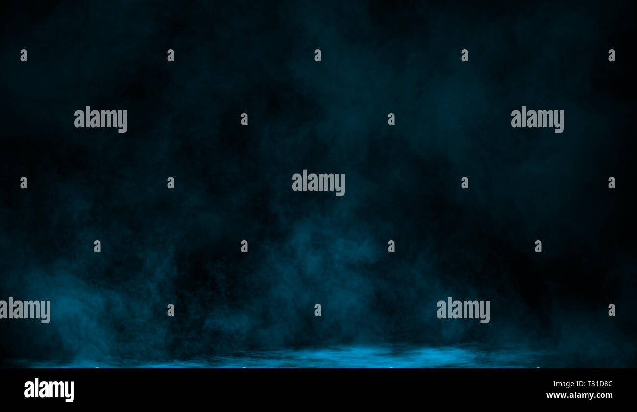 Abstract blue smoke mist fog on a black background. Texture background ...