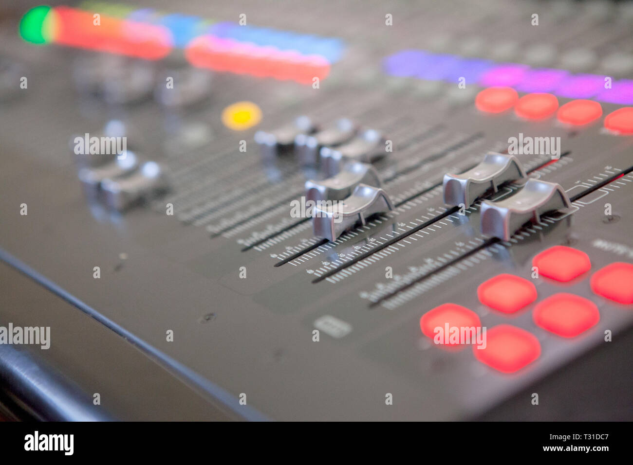 Sound recording studio mixing desk. Music mixer control panel Stock ...