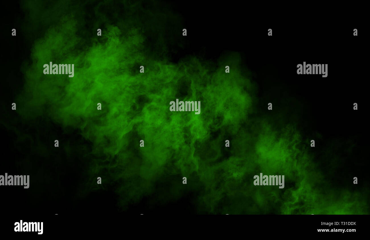 Green fog and mist effect on isolated black background for text or ...