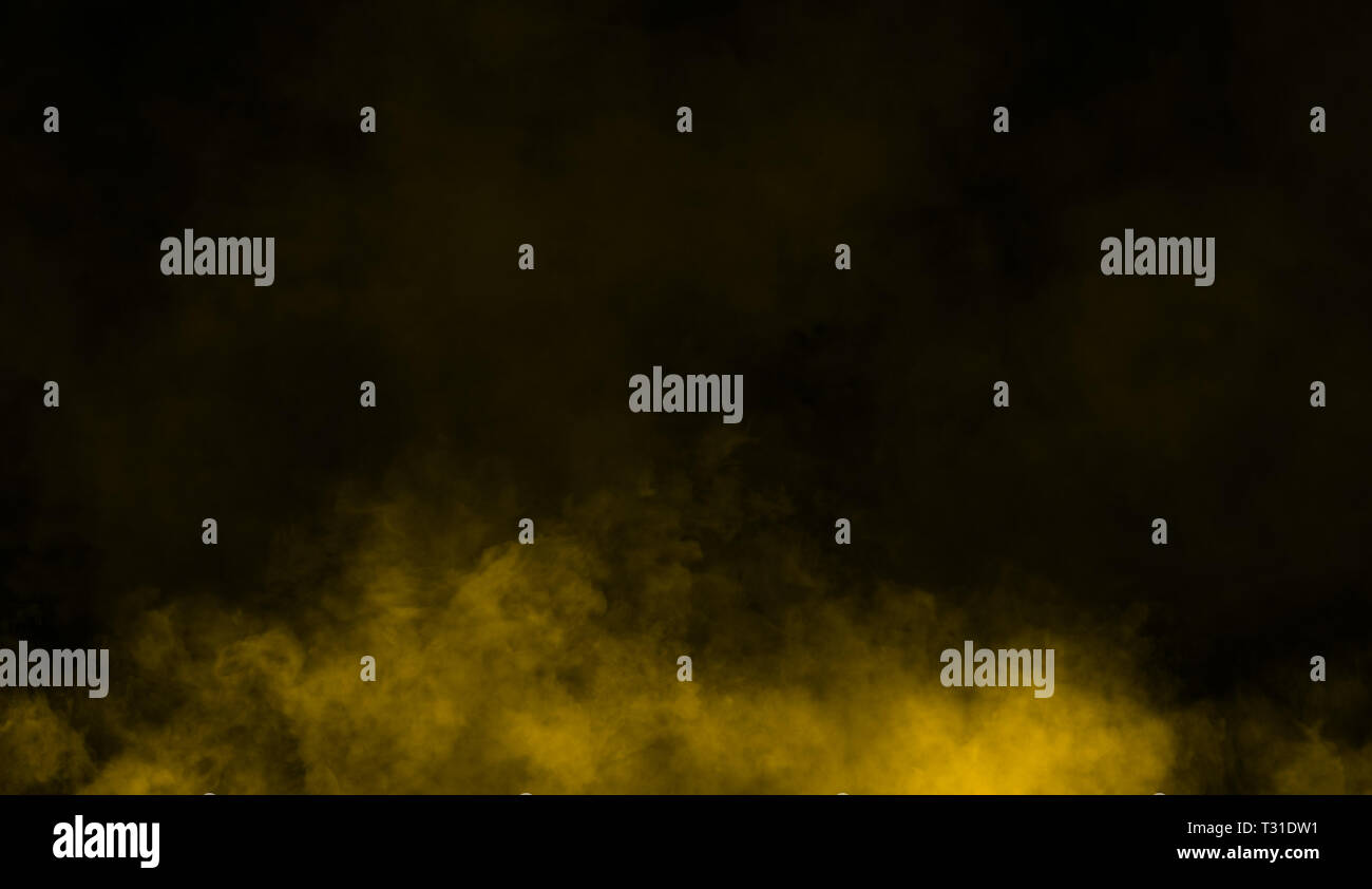 Yellow fog and mist effect on black background. Smoke texture overlays ...