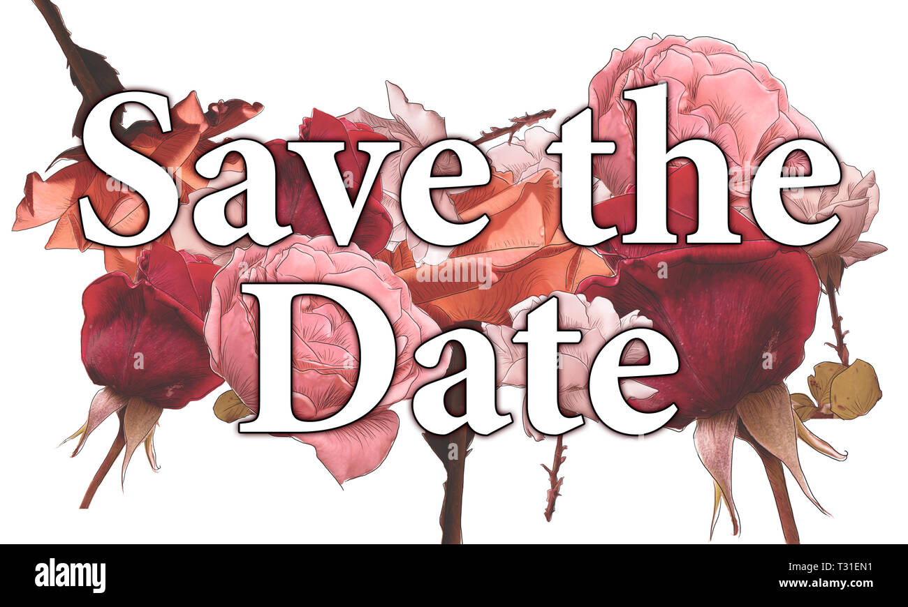 colored collage Save The Date red roses by jziprian Stock Photo - Alamy