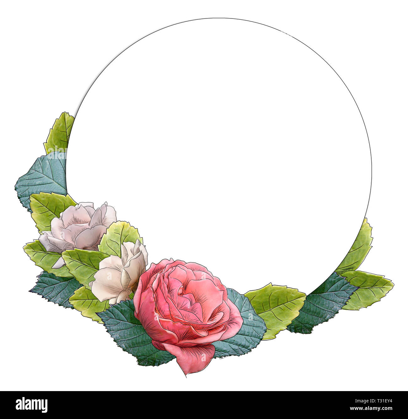 colored round frame roses decoration black outline by jziprian Stock ...