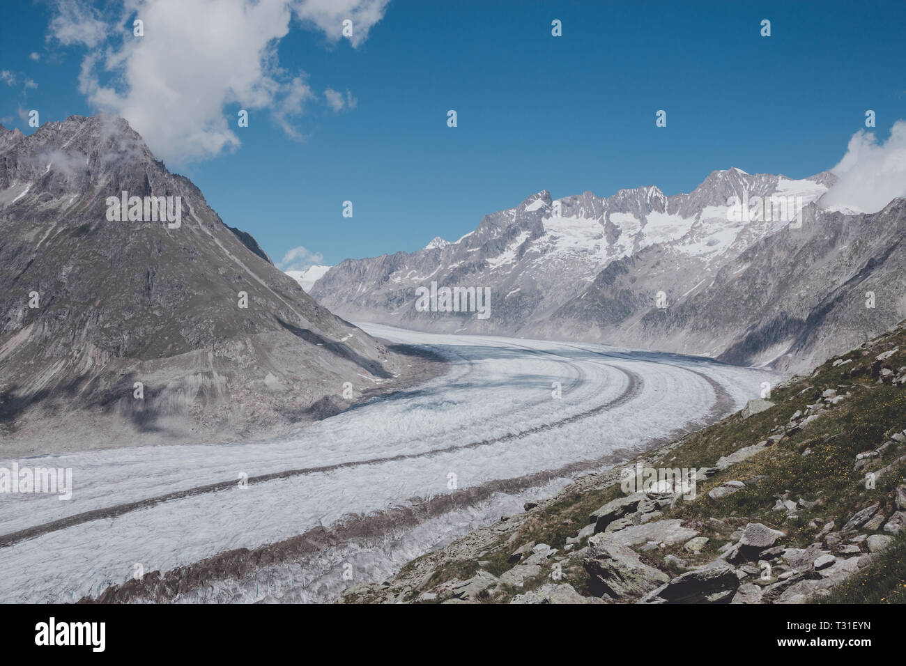 Mountains scenes, walk through the great Aletsch Glacier, route Aletsch ...