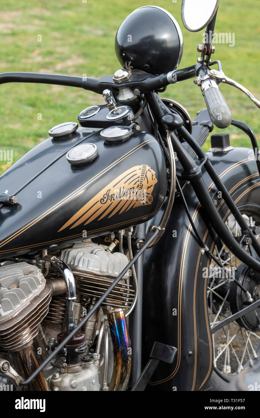 1937 Indian Chief motorcycle. Bicester Heritage Centre, Oxfordshire ...