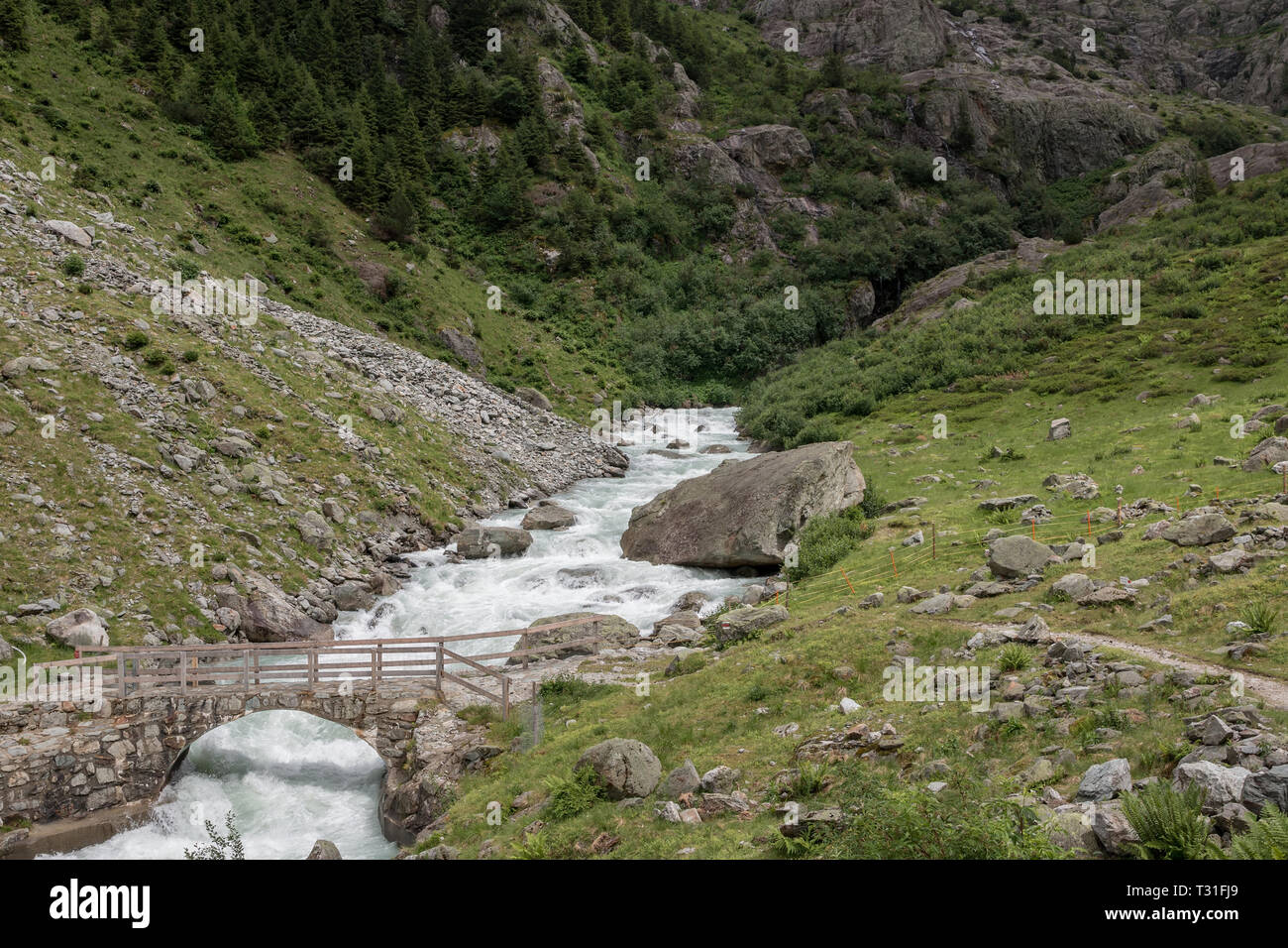 View closeup river scenes in mountains, national park Switzerland ...