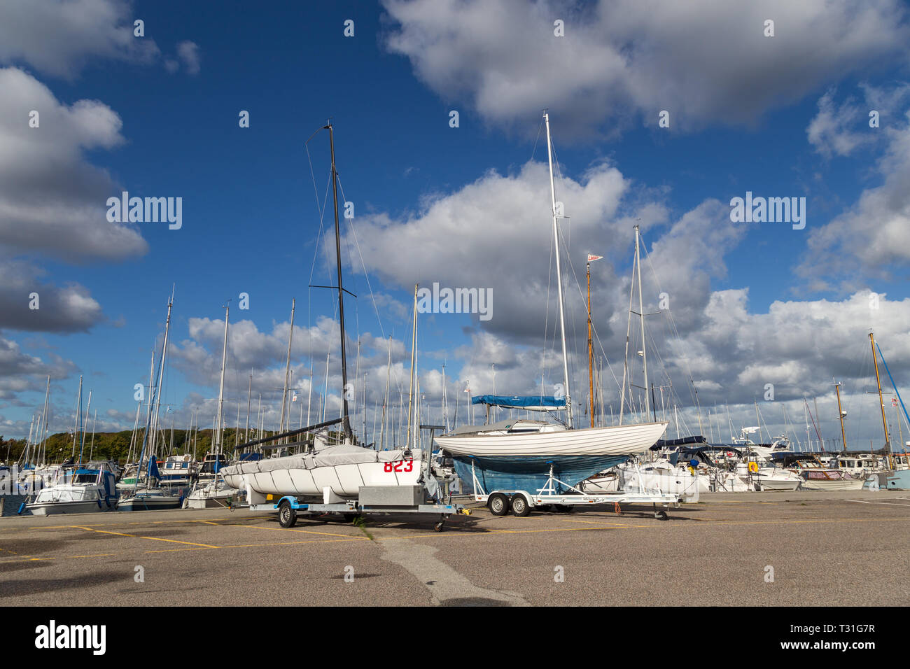 Copenhagen, Denmark - October 03, 2018: Sailboats anchored at Kastrup ...