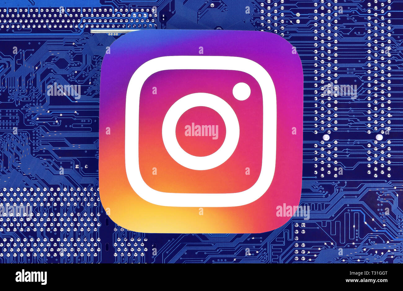 Kiev, Ukraine - February 12, 2019: Instagram icon printed on paper and ...