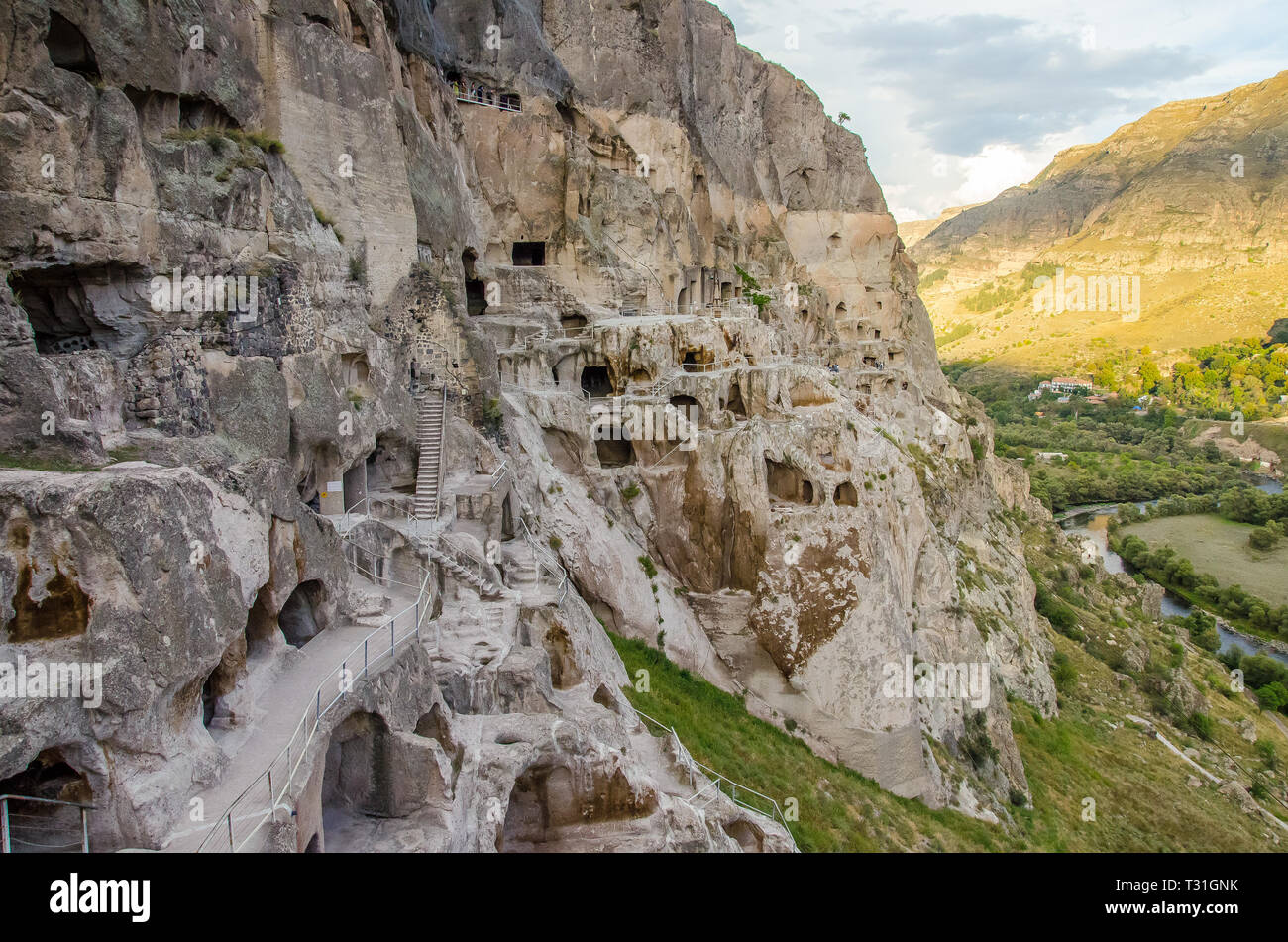 Vardzia cave monastery in southern Georgia in the evening golden hour ...