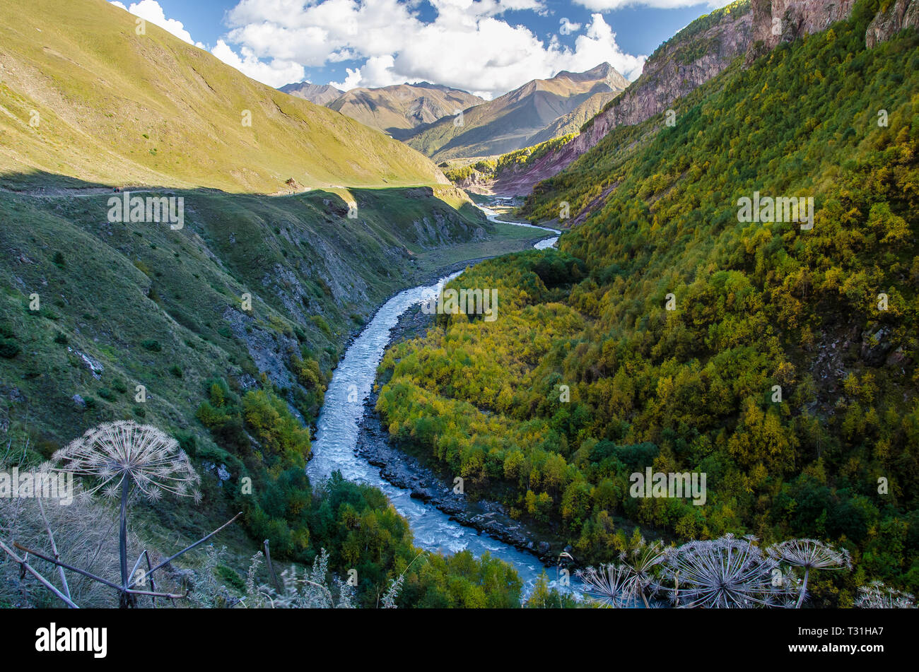Colourful Truso Valley Gorge view vier river, forest and mountains ...