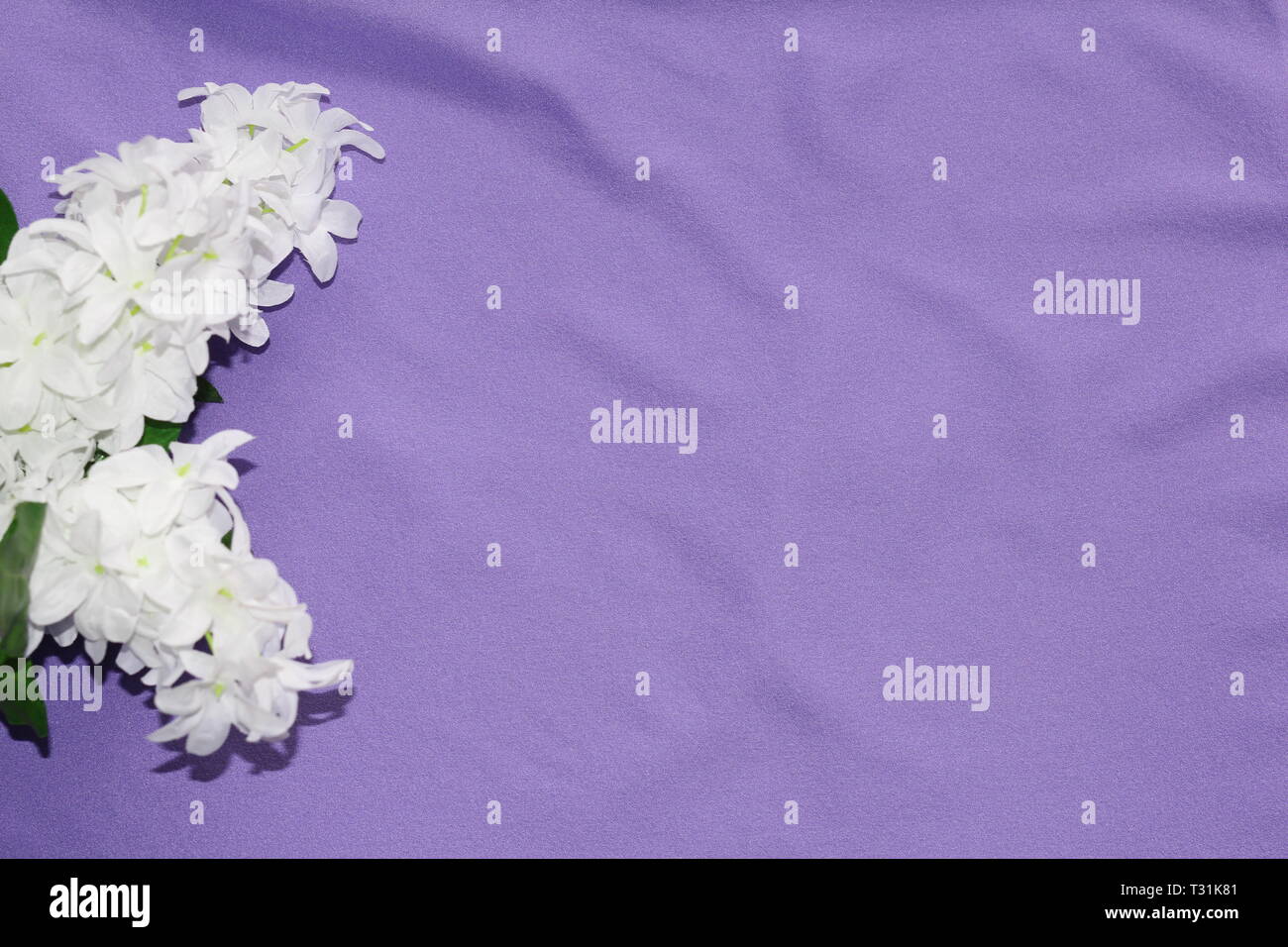 The texture of silk fabric. The material is purple. Close-up. There is ...