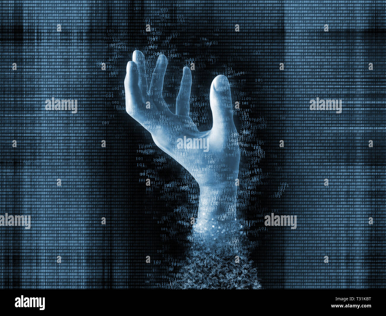 Hand surrounded by binary code Stock Photo - Alamy