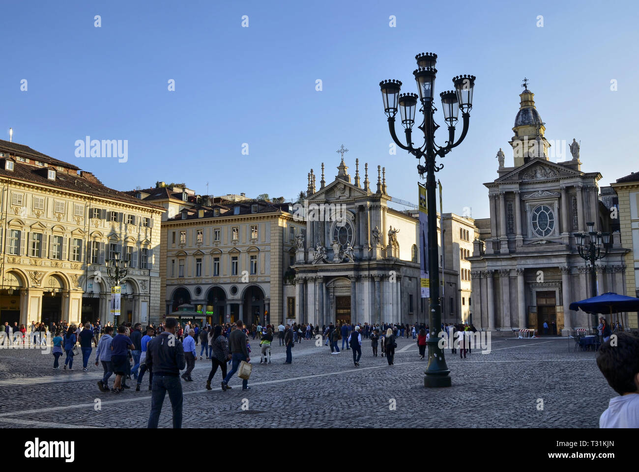 Turin, Piedmont, Italy March 2019. Piazza San Carlo by day, one of the ...