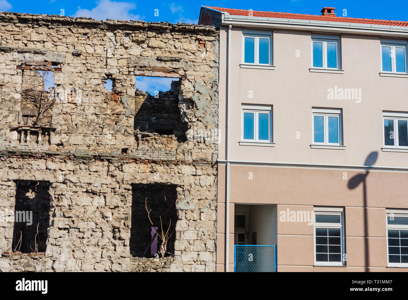 Abandoned building, detroyed during Bosnian War at Bulevar Street in ...