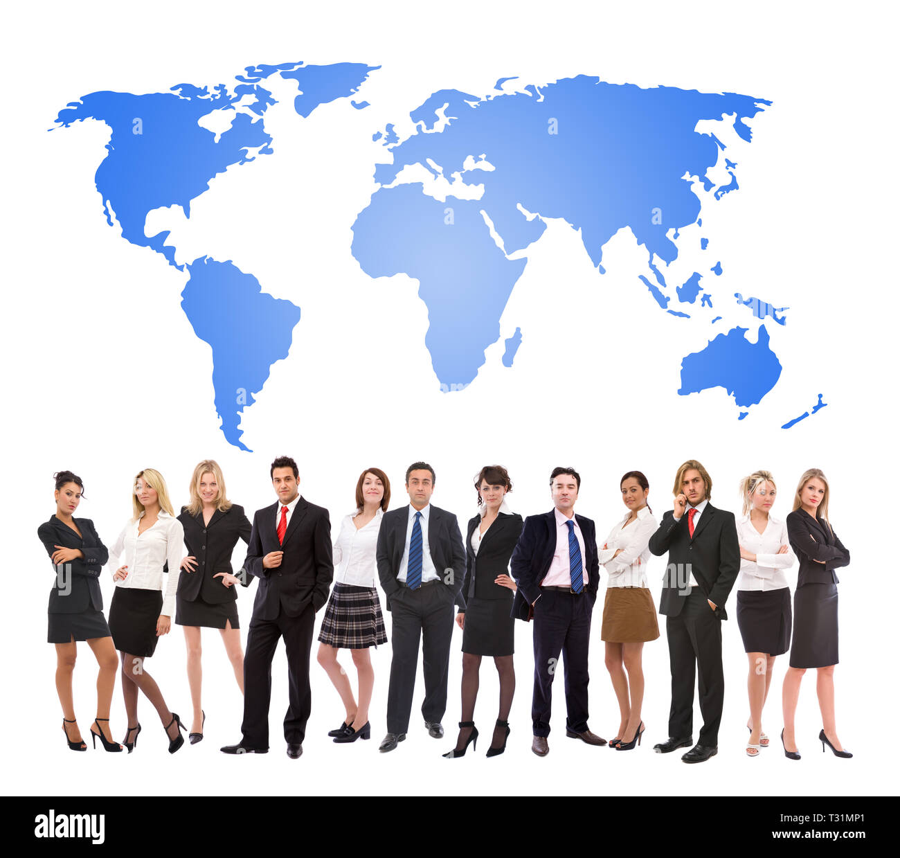 business teamwork concept with lots of business people and a world map ...