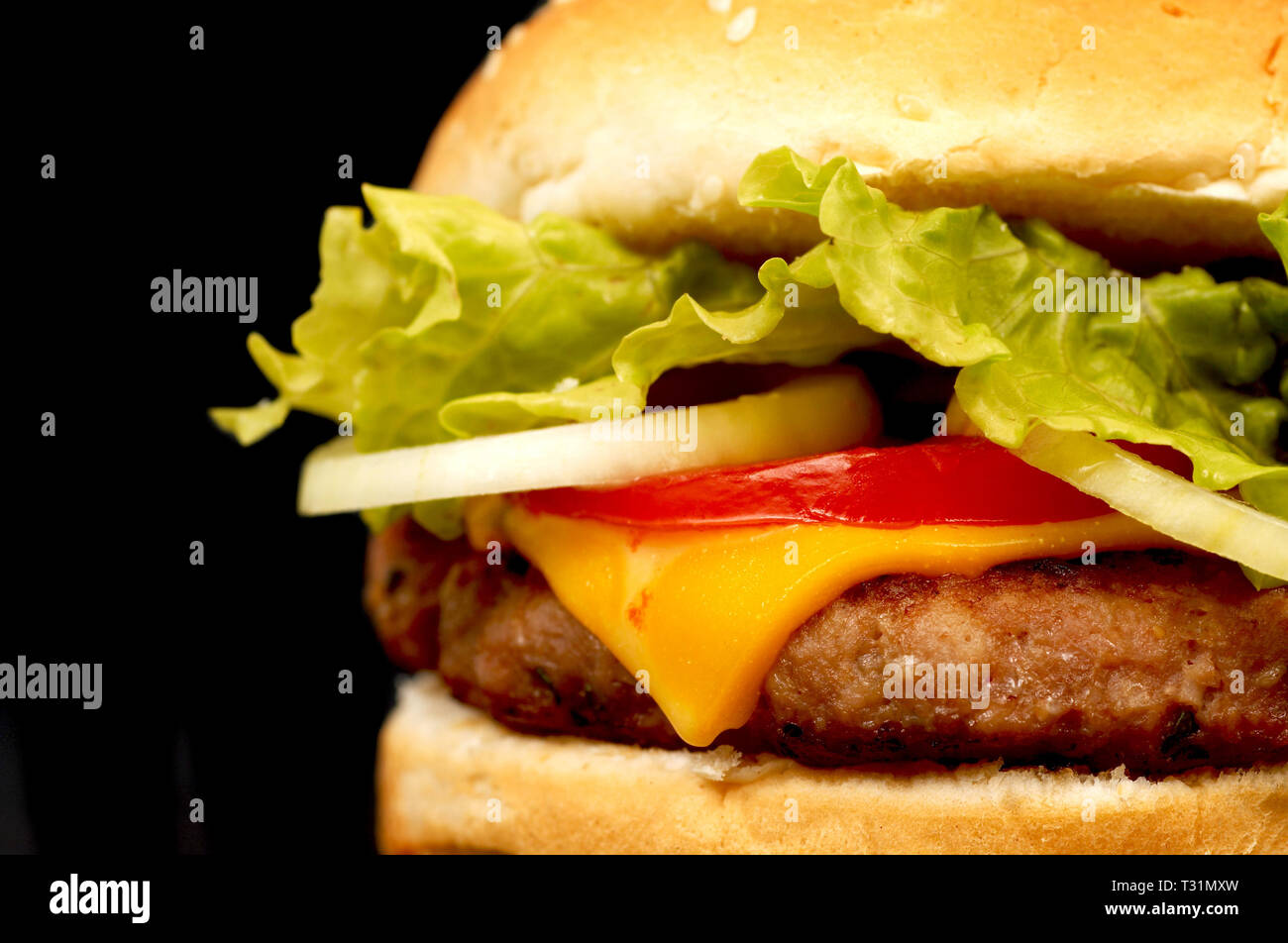 hamburger on black background Stock Photo - Alamy