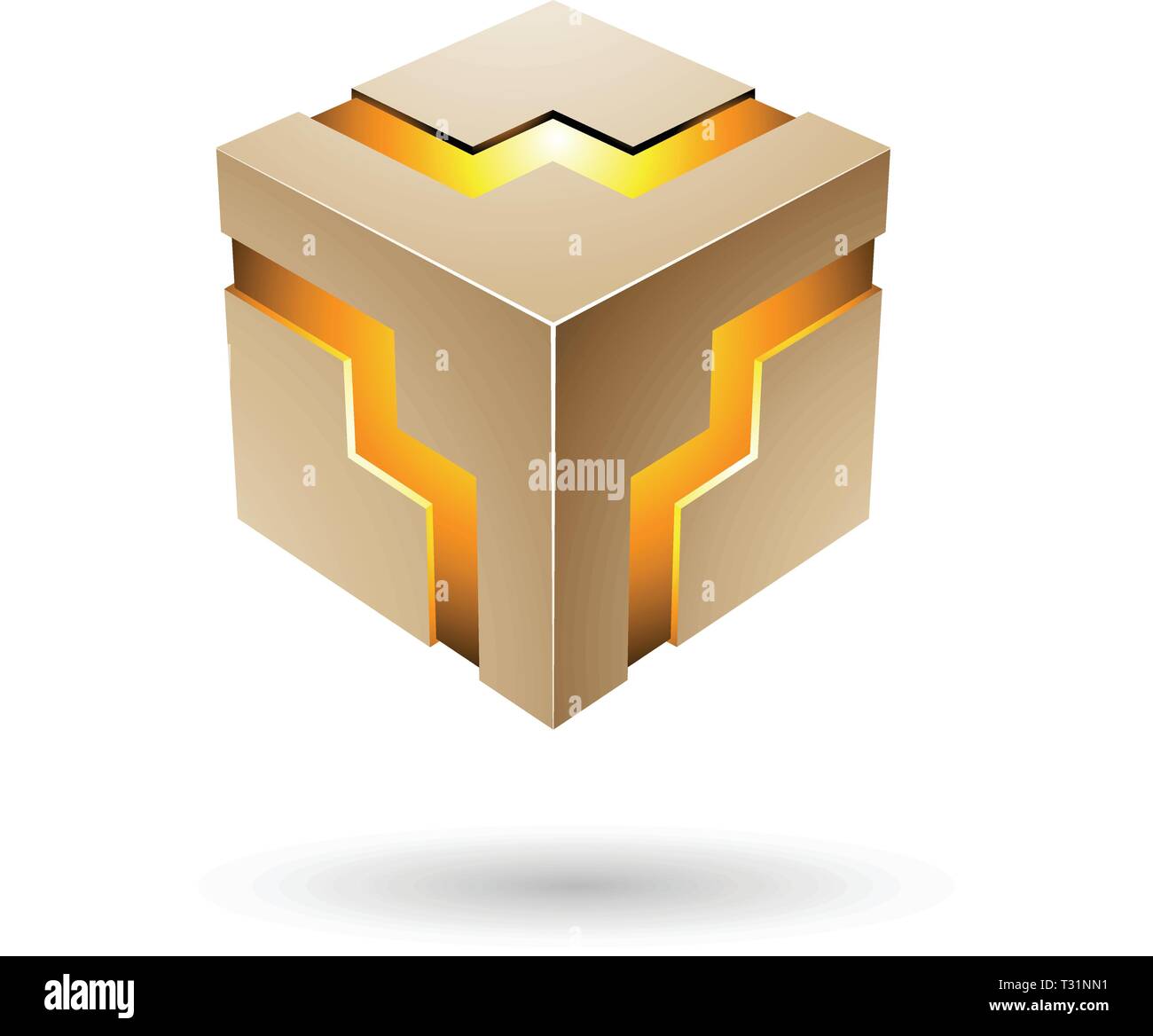Vector Illustration of Beige Bold Zigzag Cube isolated on a white ...