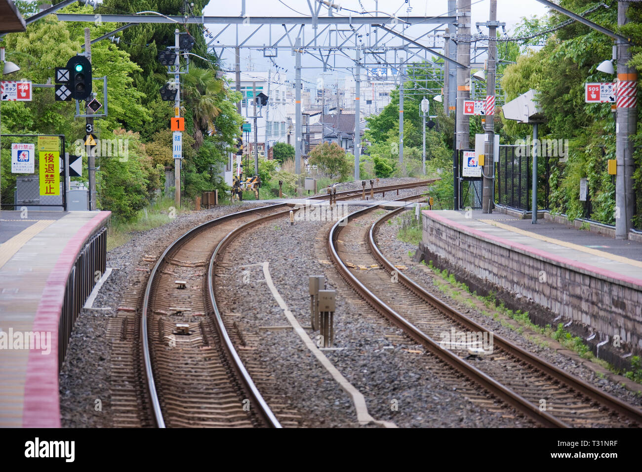 Empty Train Station Platform and Tracks Stock Photo - Alamy