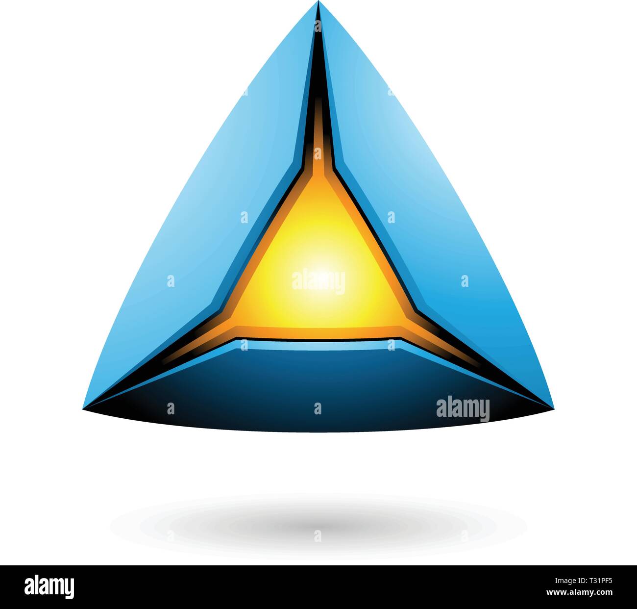 Vector Illustration of Blue Pyramid with a Glowing Core isolated on a ...