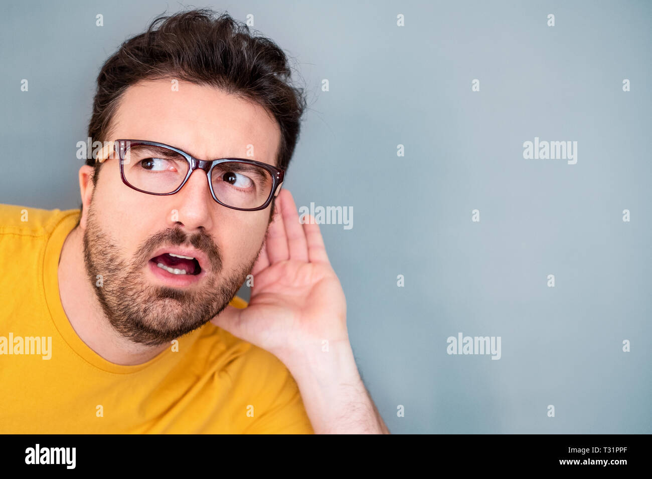 Privacy and confidential concept.Man isolated on studio background ...