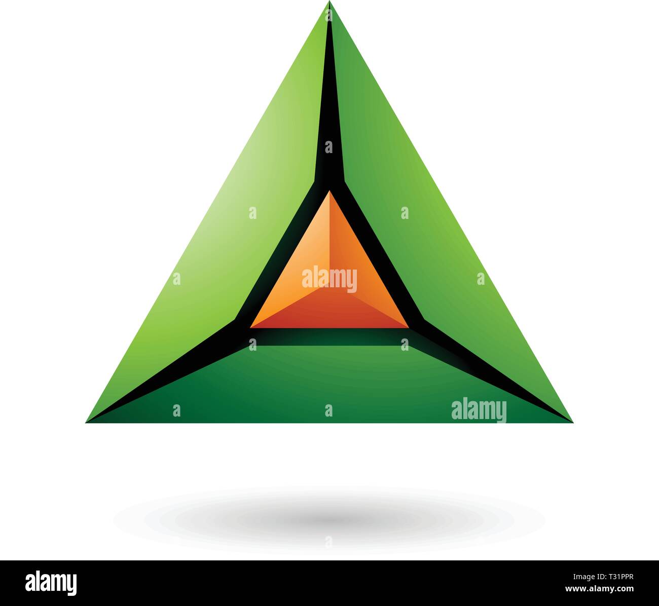 Vector Illustration of Green and Orange 3d Pyramid Icon isolated on a ...