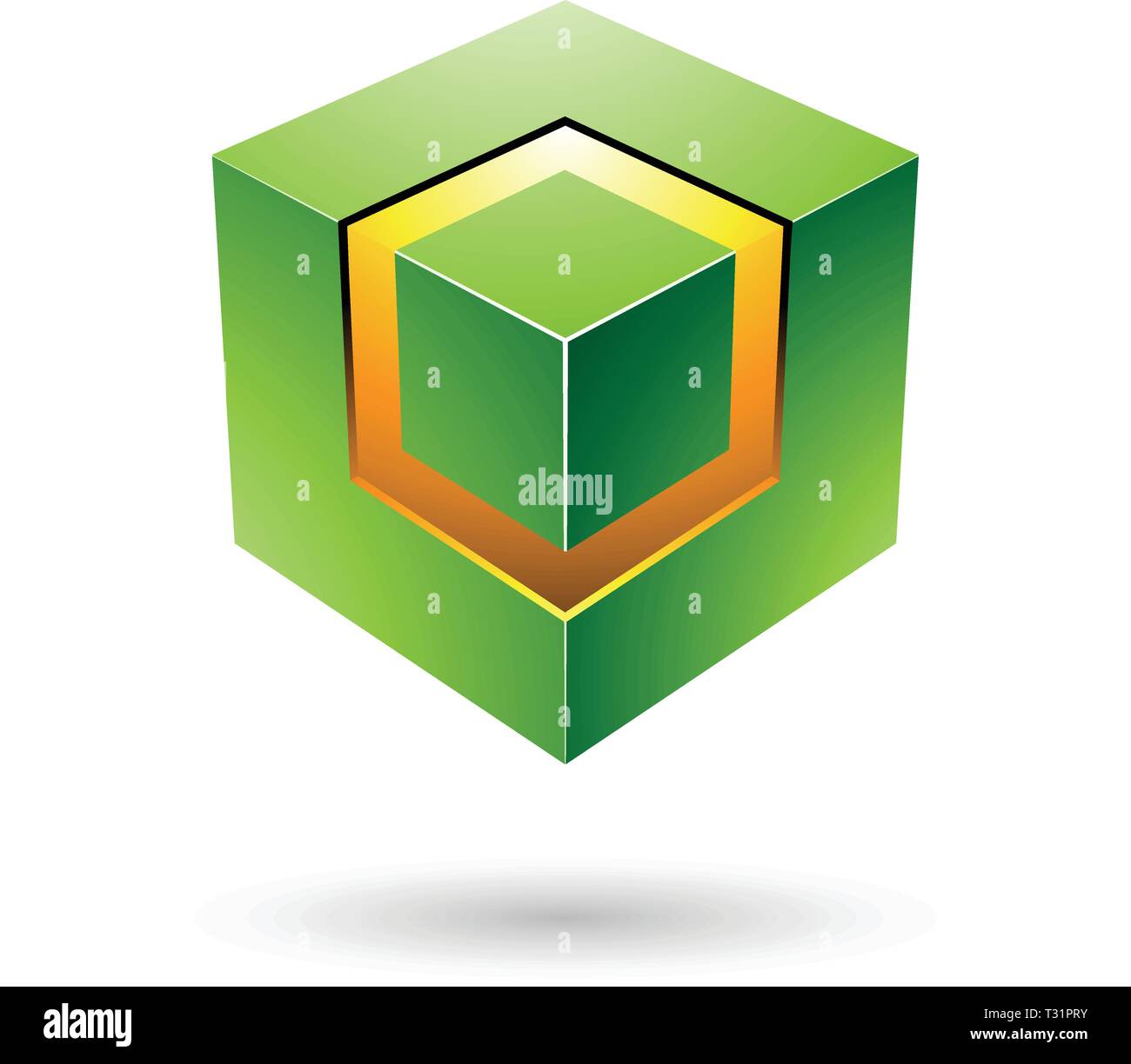 Vector Illustration of Green Bold Cube with Glowing Core isolated on a ...