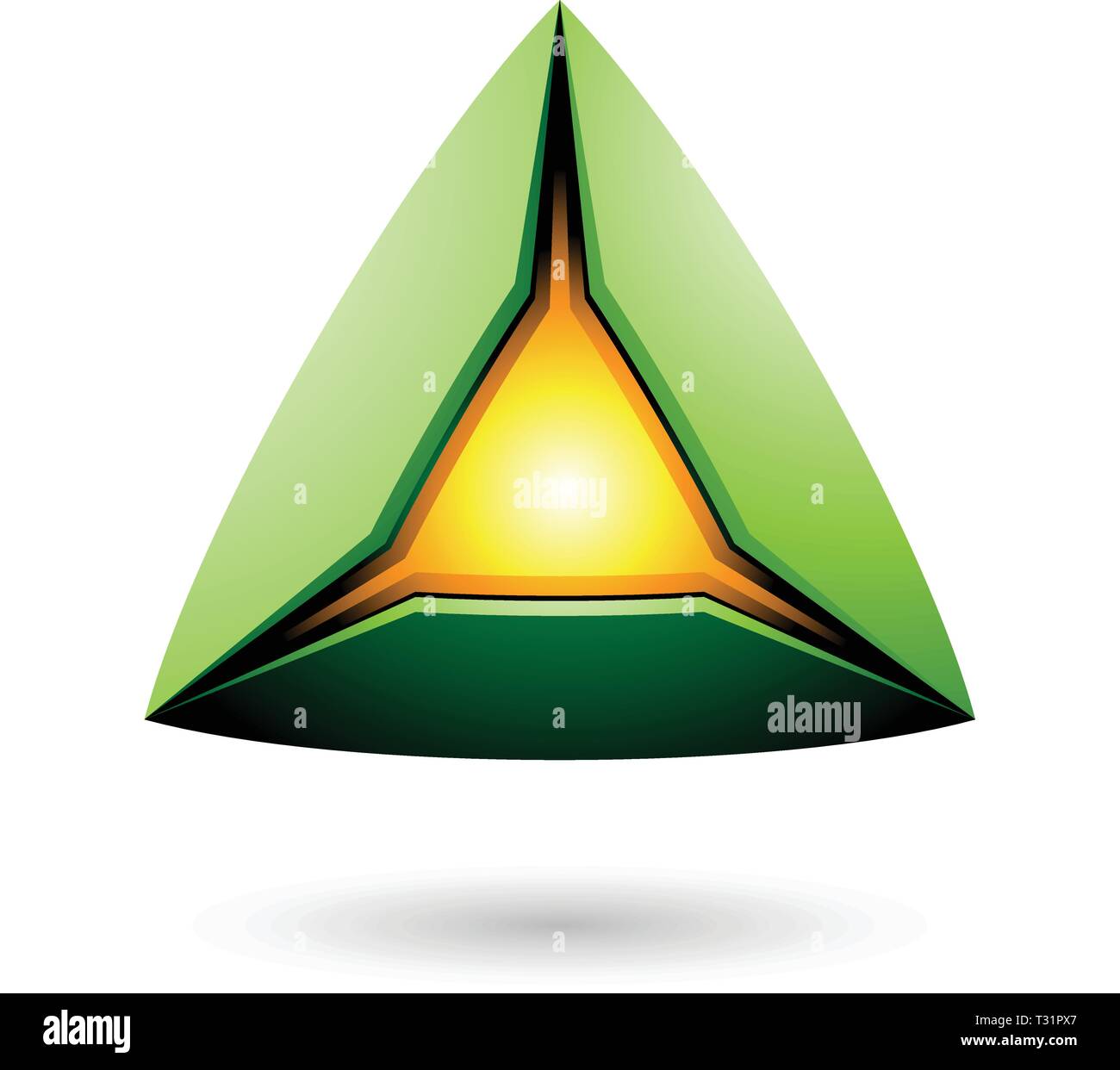 Vector Illustration of Green Pyramid with a Glowing Core isolated on a ...