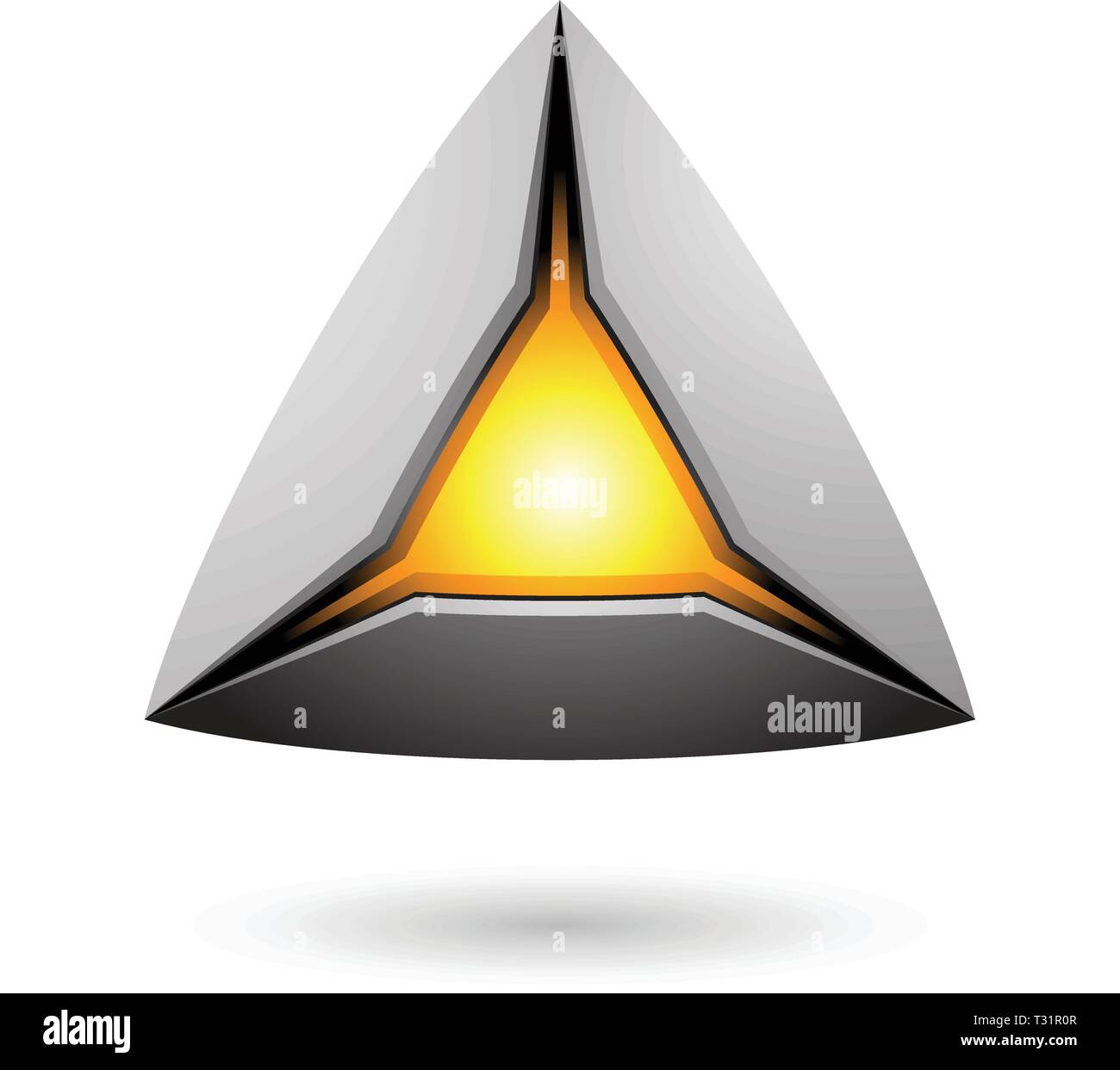 Vector Illustration of Grey Pyramid with a Glowing Core isolated on a ...