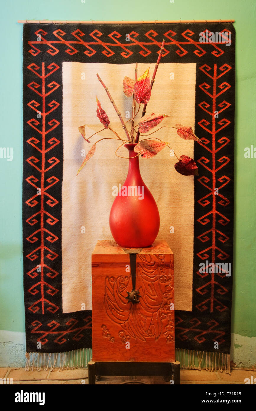 Decorative Vase on a Wooden Chest Stock Photo - Alamy