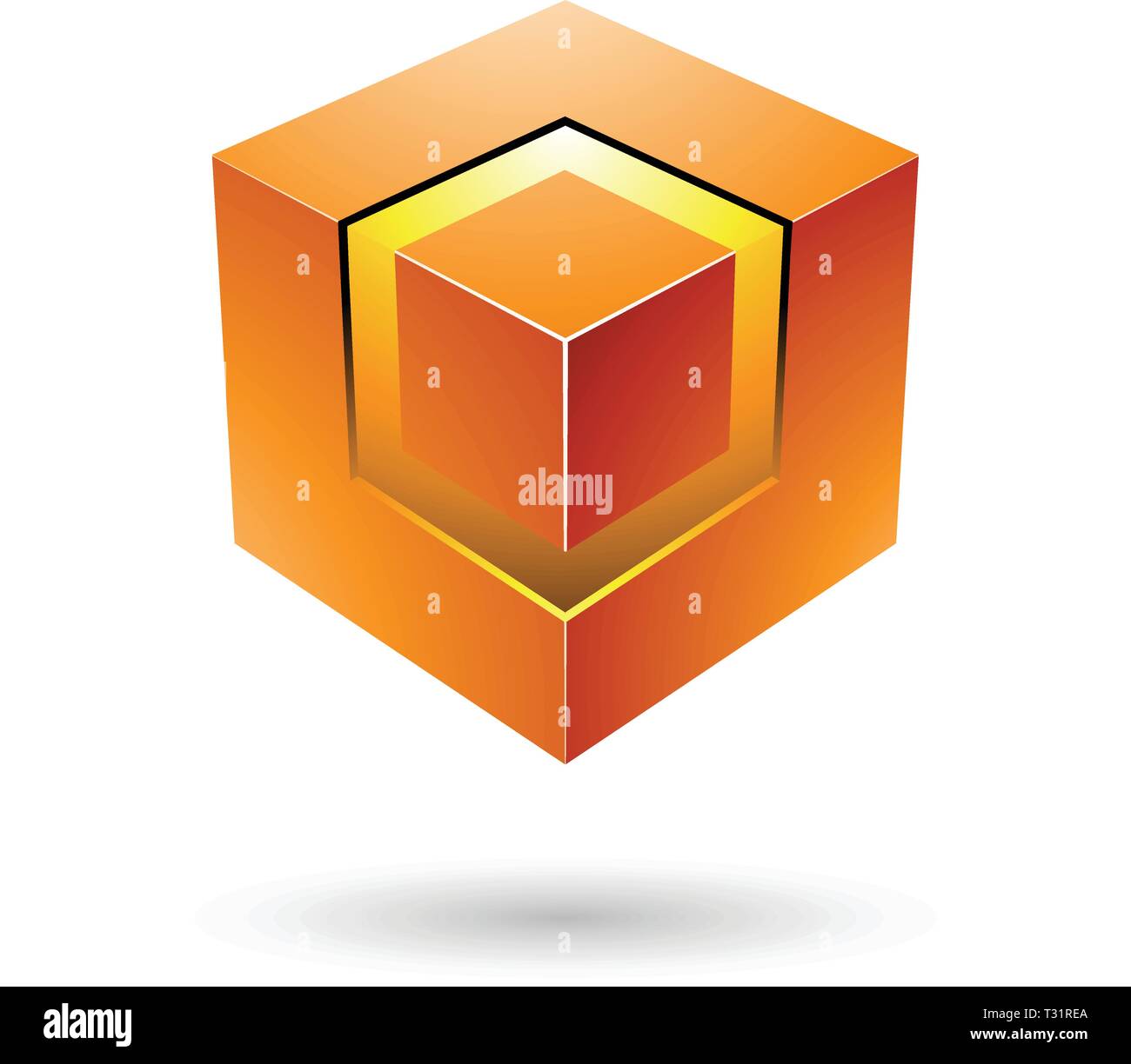 Vector Illustration of Orange Bold Cube with Glowing Core isolated on a ...