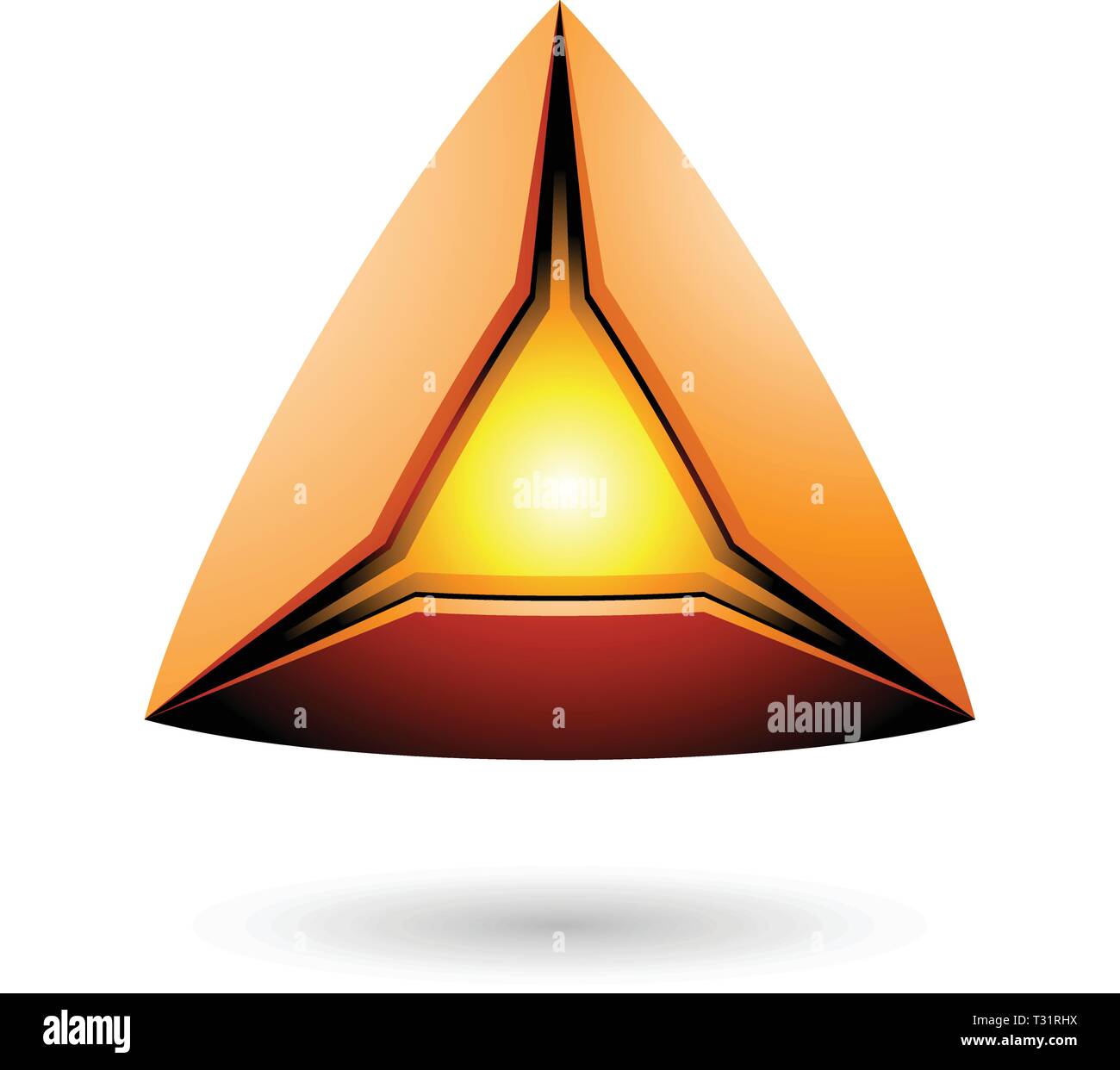 Vector Illustration of Orange Pyramid with a Glowing Core isolated on a ...