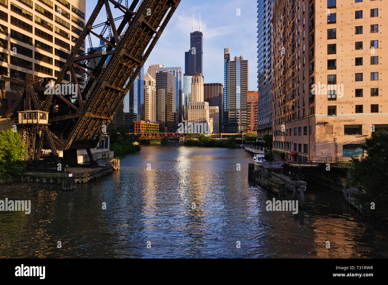 Raised bridge over Chicago River, Chicago, Illinois, United States ...