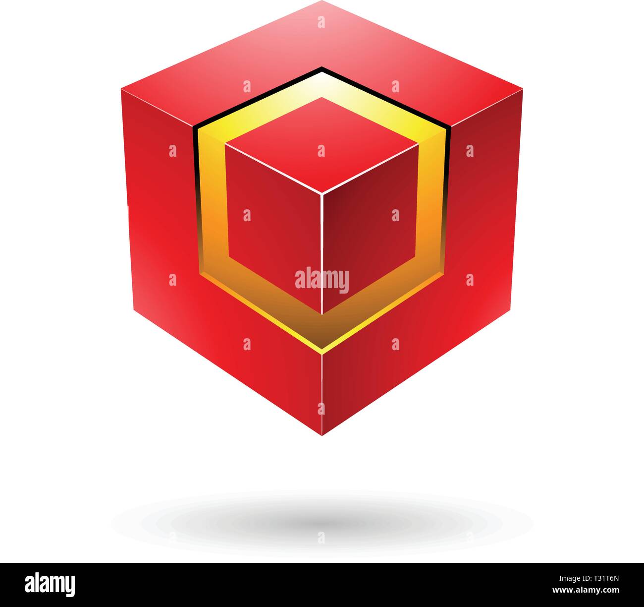 Vector Illustration of Red Bold Cube with Glowing Core isolated on a ...