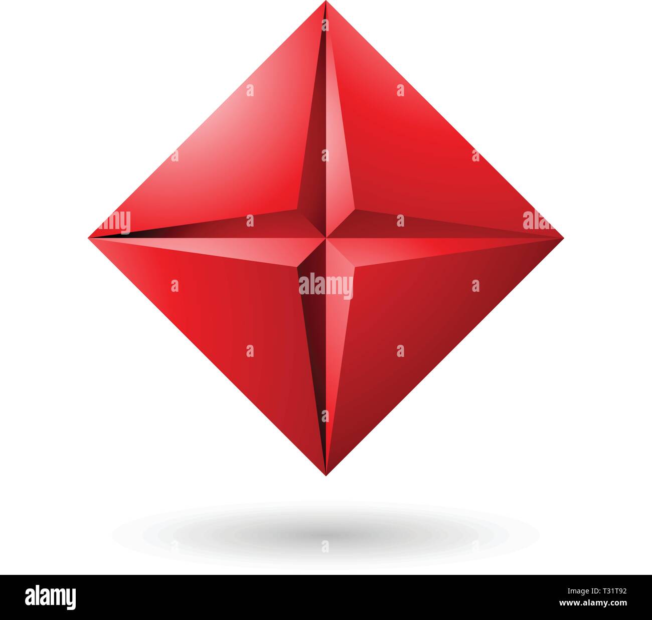Vector Illustration of Red Diamond Icon with a Star Shape isolated on a ...