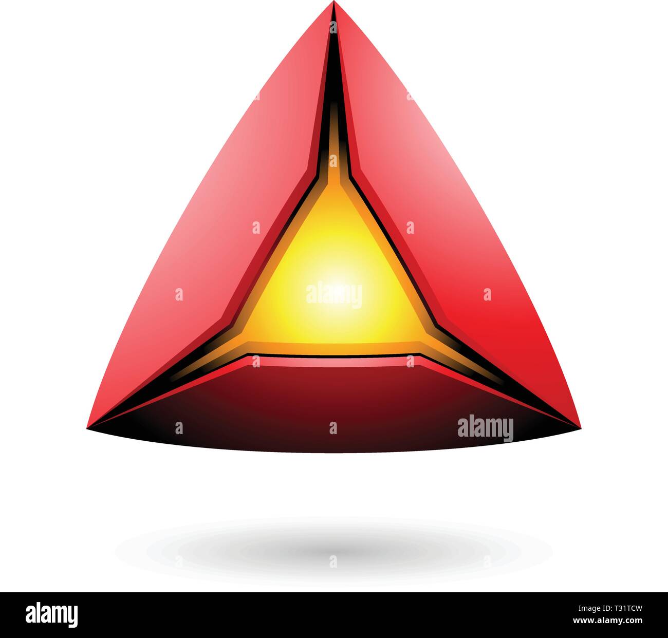 Vector Illustration of Red Pyramid with a Glowing Core isolated on a ...
