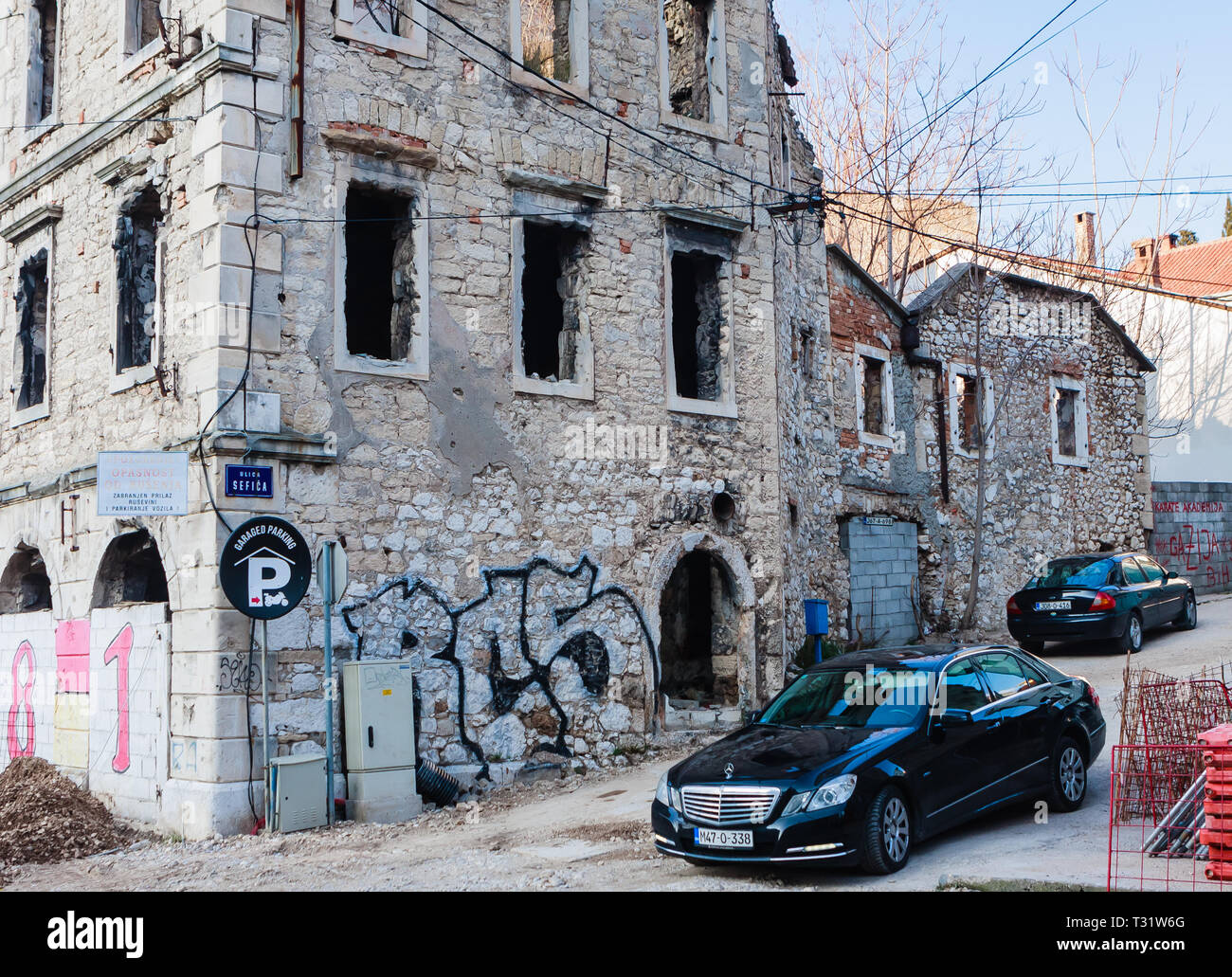 Abandoned building, detroyed during Bosnian War at Bulevar Street in ...