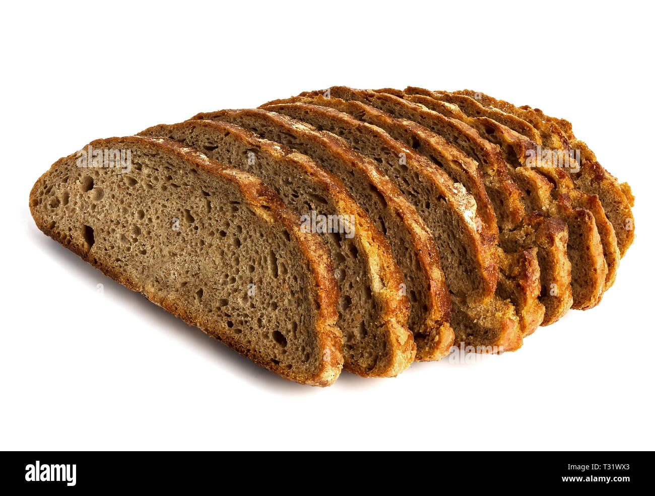 Sliced dark rye bread on white background Stock Photo - Alamy