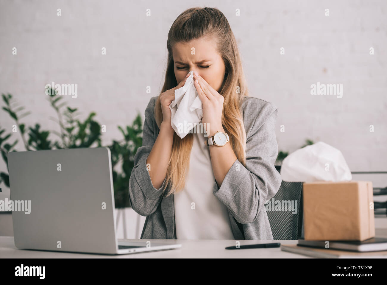 Office Worker Sneezing High Resolution Stock Photography and Images - Alamy