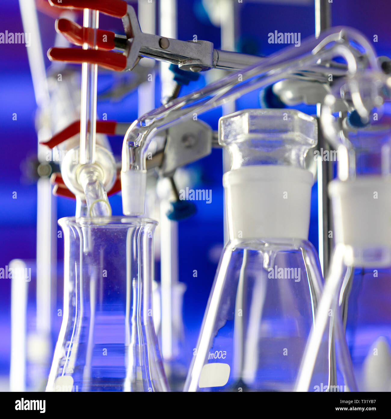 Glass instruments in the laboratory of chemical synthesis Stock Photo ...