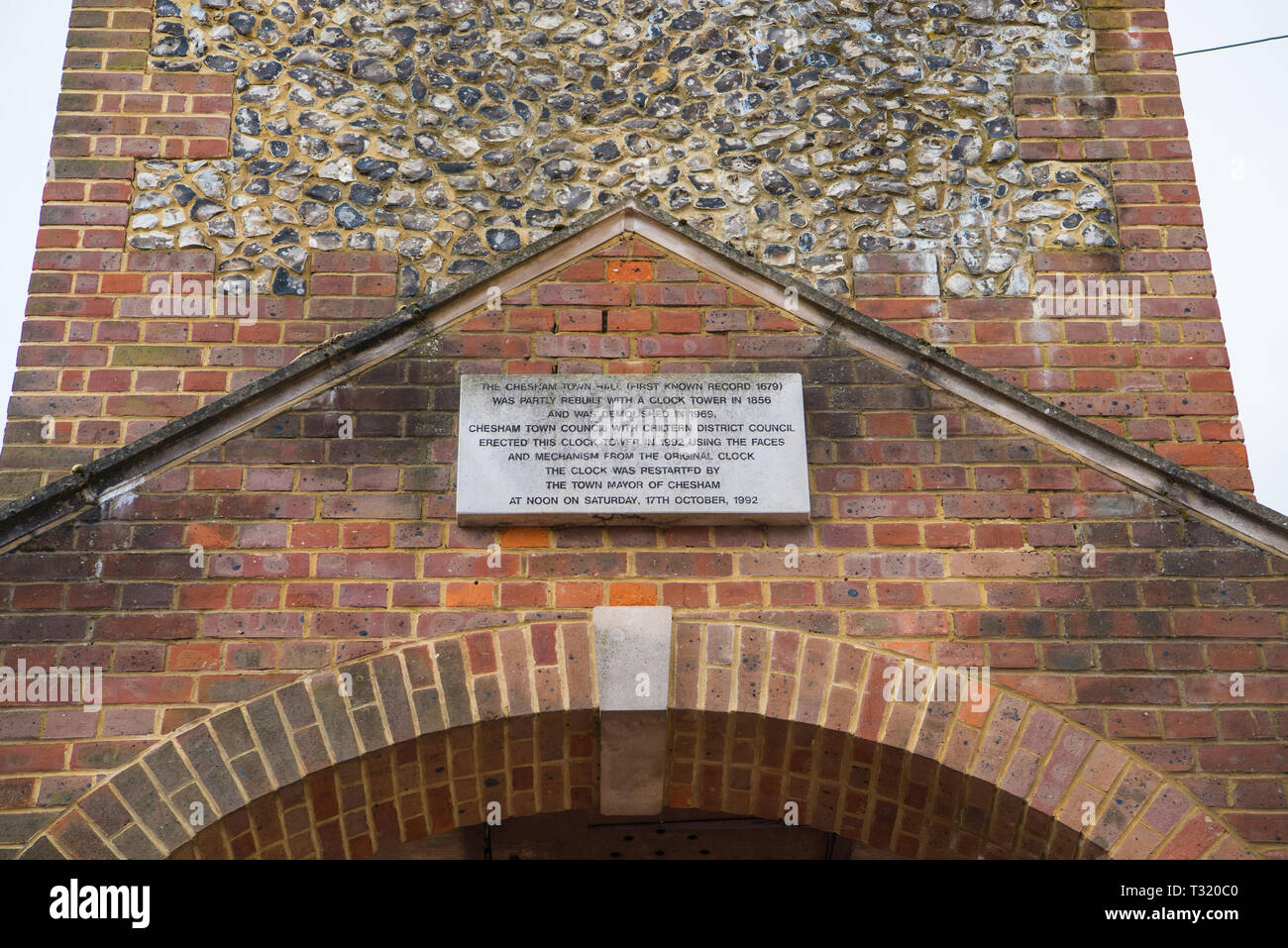 Descriptive plaque on the clock tower in Market Place, Chesham ...