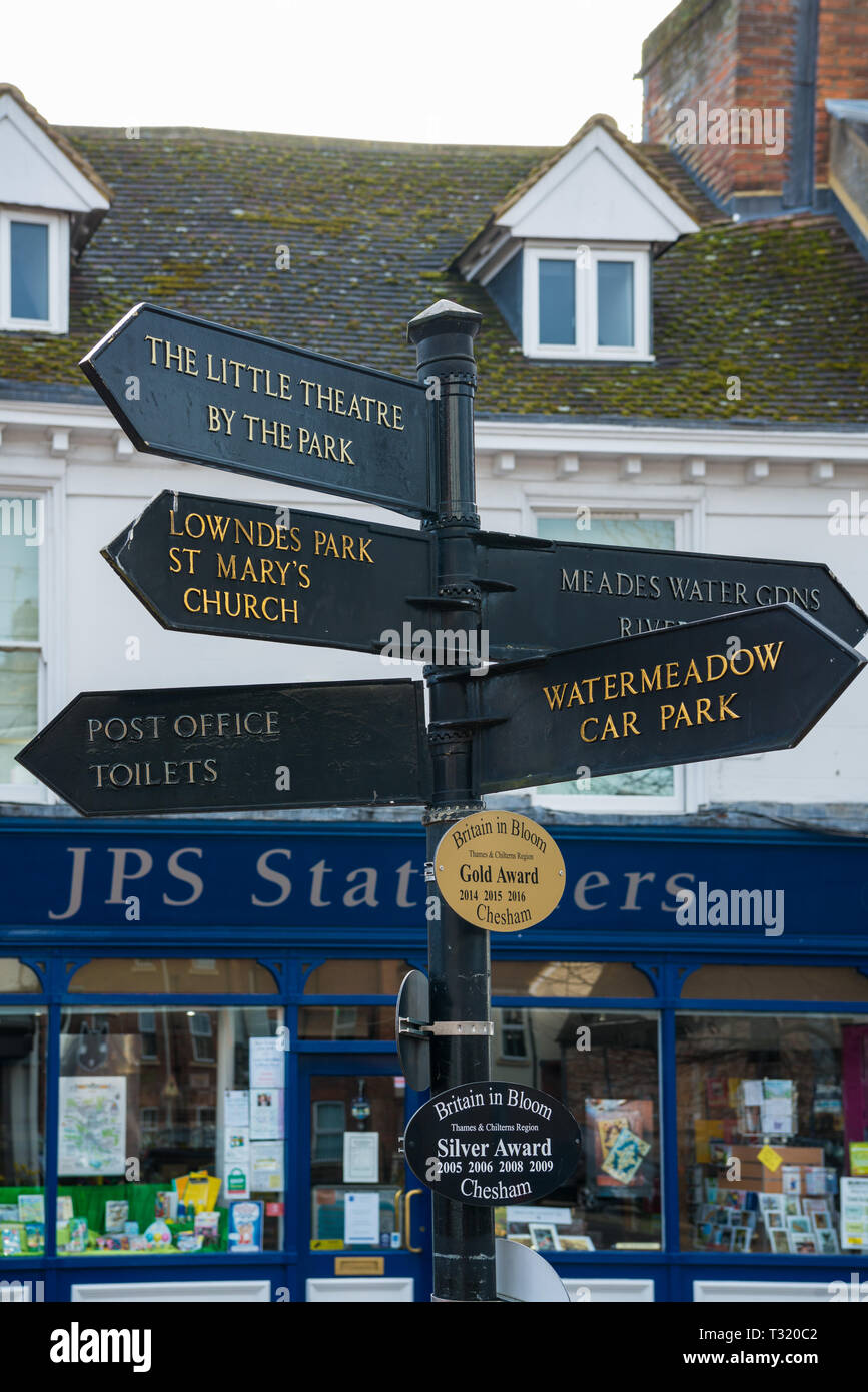 Direction signpost in Market Square, Chesham, Buckinghamshire, England ...