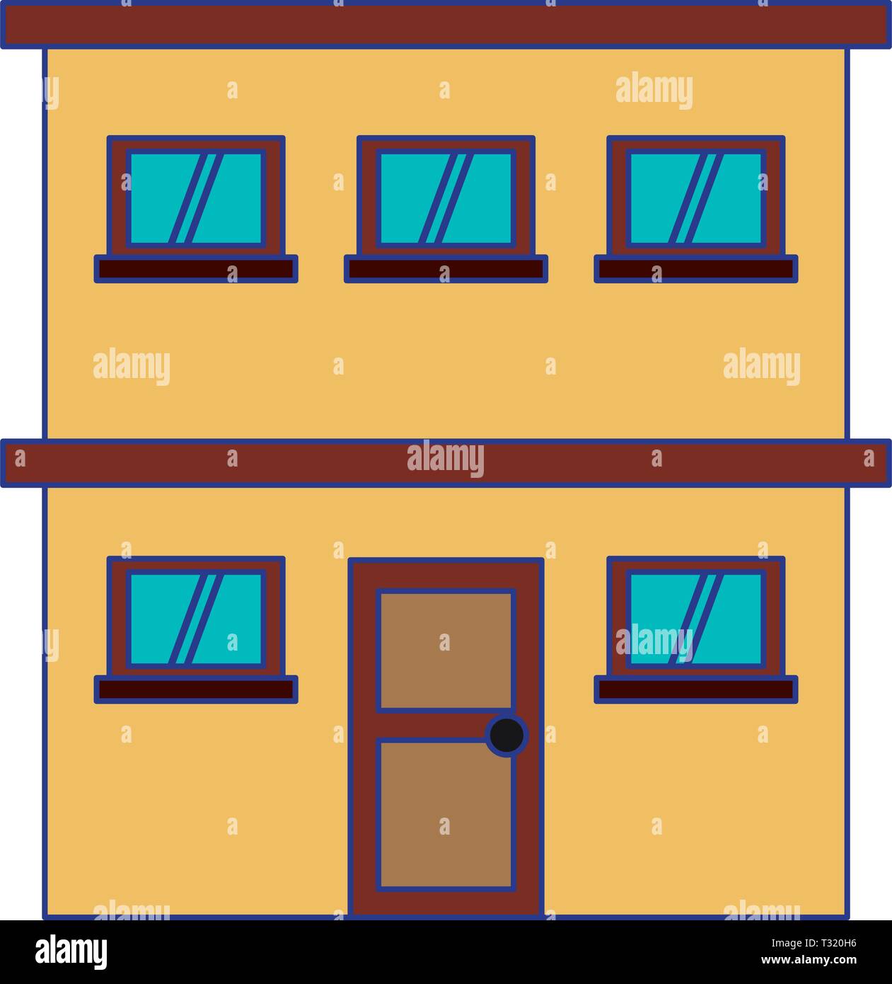 Urban building two floors cartoon blue lines Stock Vector Image & Art ...