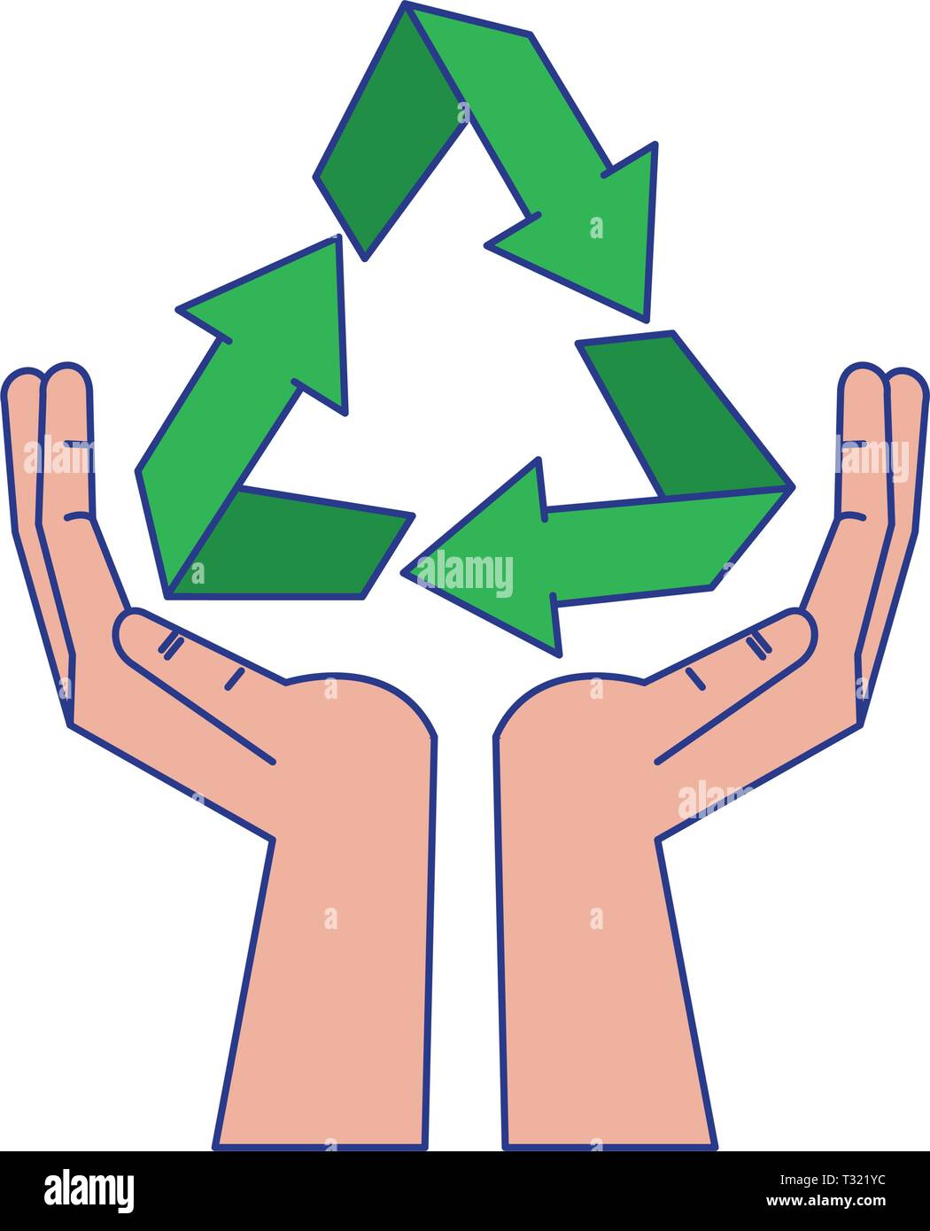 Recycle symbol on hands open symbol blue lines Stock Vector Image & Art ...