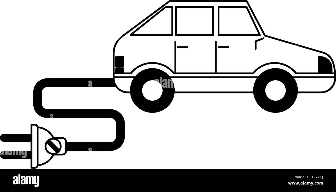 Electric car with wire and plug Stock Vector Image & Art - Alamy