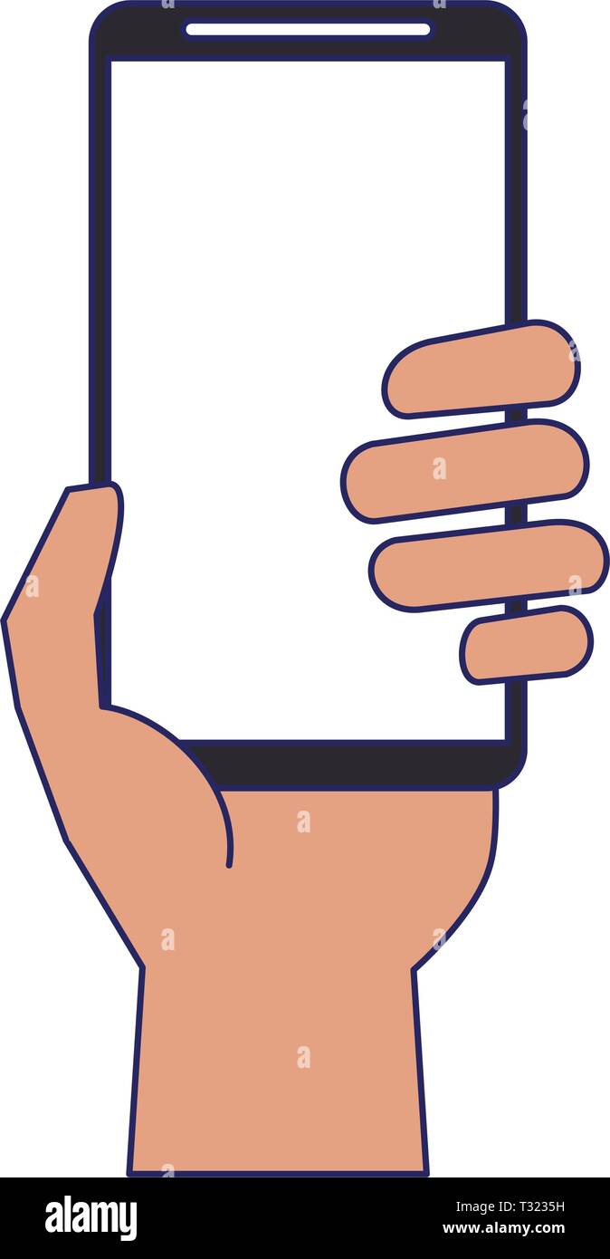 hand using smartphone cartoon blue lines Stock Vector Image & Art - Alamy