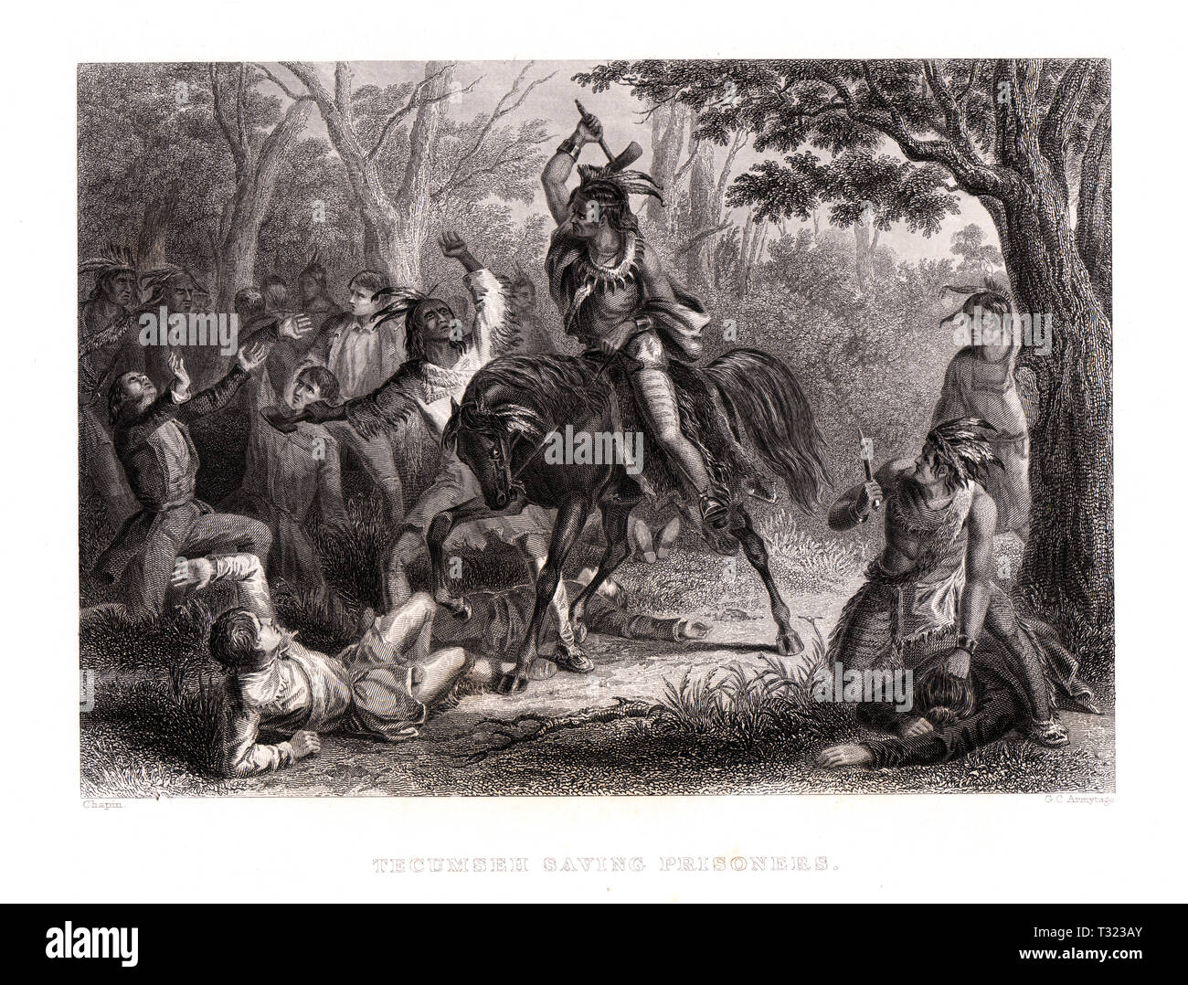 Shawnee Chief Tecumseh Saving Prisoners from Slaughter by the Miami ...