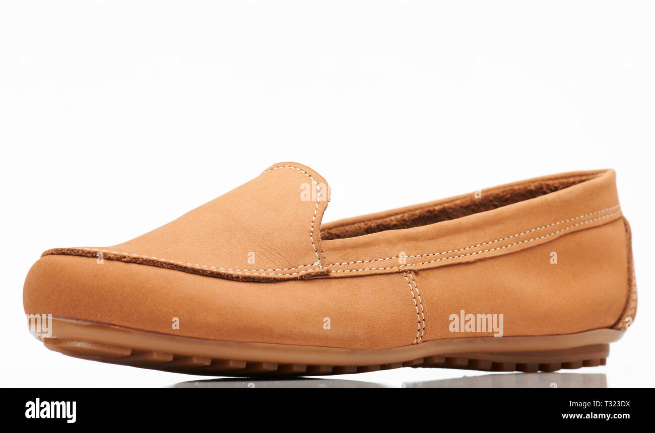 Brown woman shoe angle view isolated on white background Stock Photo ...