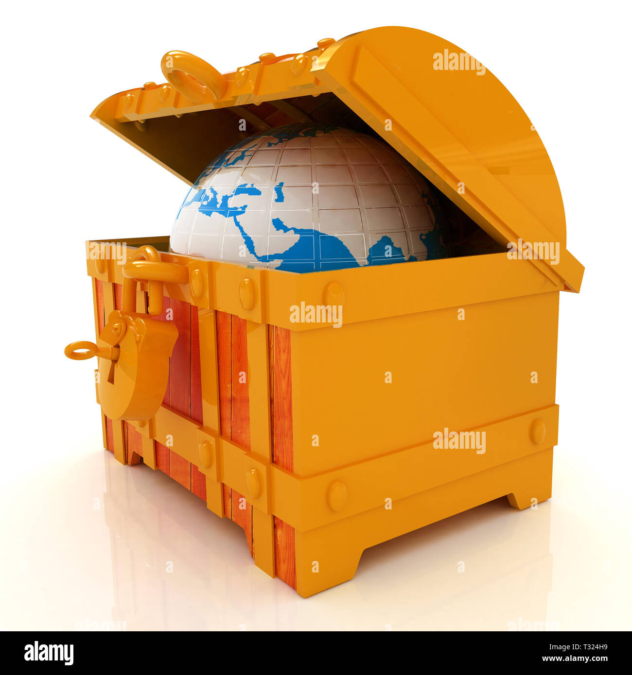 Earth in a chest. 3d illustration Stock Photo - Alamy
